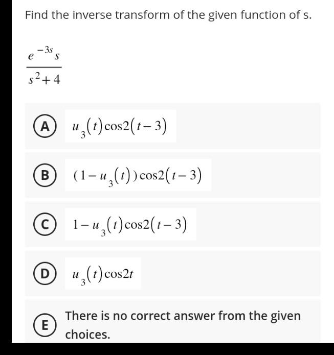 Solved Find the inverse transform of the given function of | Chegg.com
