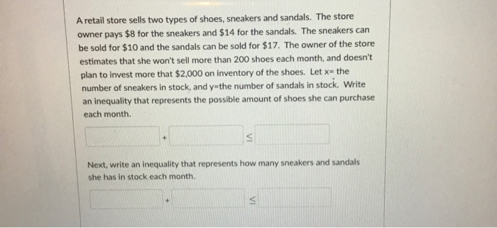 Solved A retail store sells two types of shoes, sneakers and | Chegg.com