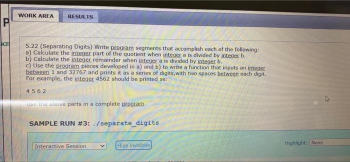 Solved Work Area Results P 5 22 Separating Digits Write