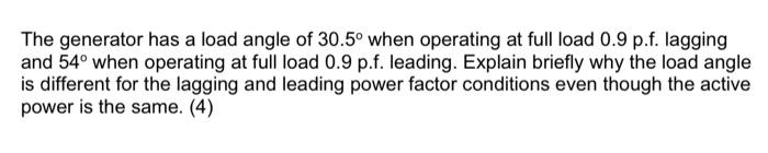 Solved The generator has a load angle of 30.5∘ when | Chegg.com