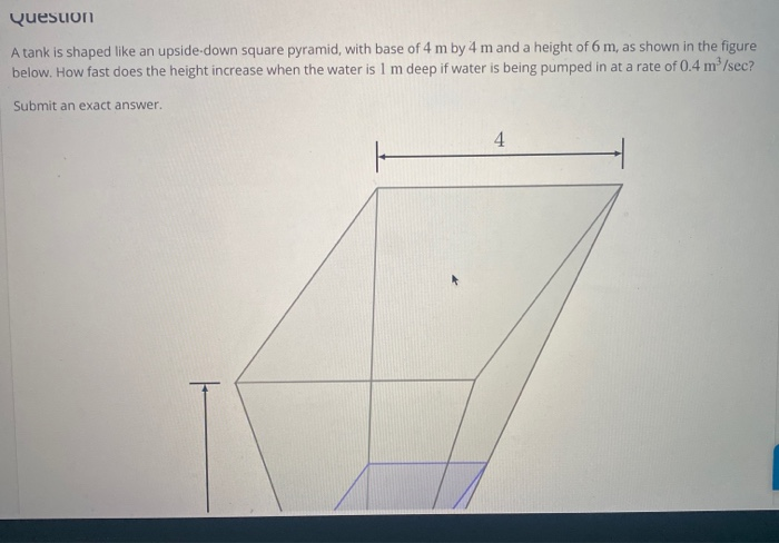 Solved Question A tank is shaped like an upside down square | Chegg.com