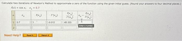 Solved Calculate two iterations of Newton's Method to | Chegg.com