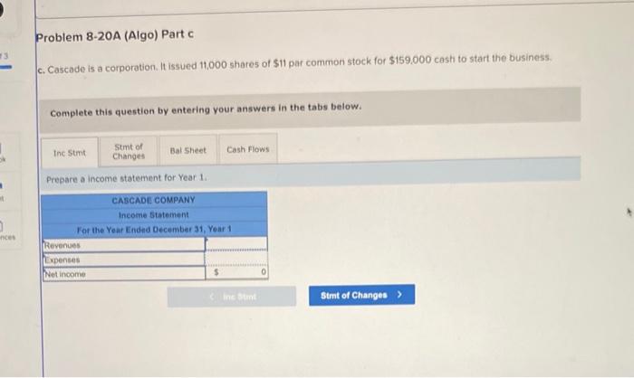 Solved Required information Problem 8-20A (Algo) Effect of | Chegg.com
