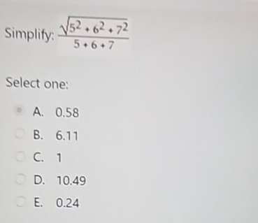 Solved Simplify: 52+62+7225+6+7Select | Chegg.com