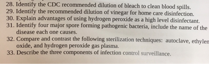 Solved 28. Identify the CDC recommended dilution of bleach | Chegg.com