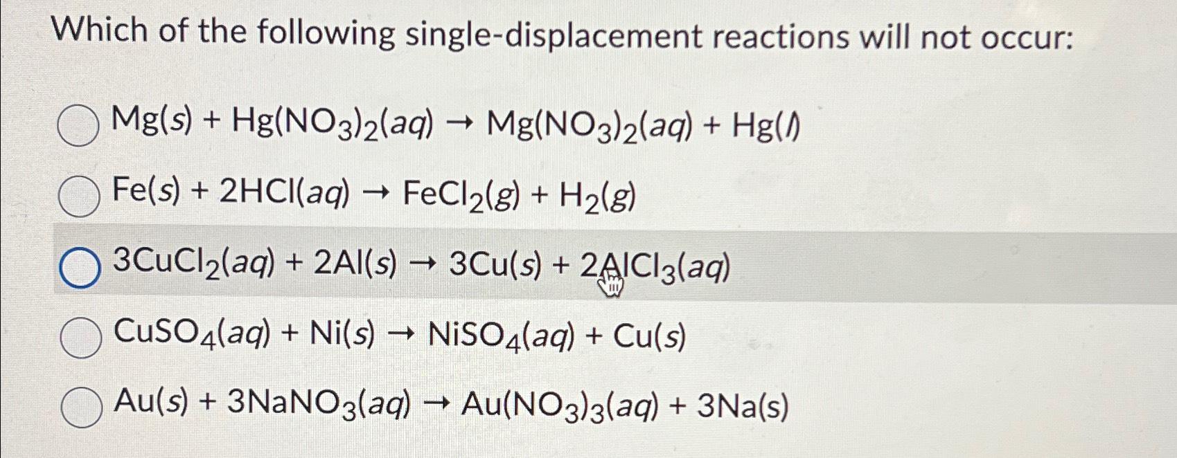 Solved Which of the following single-displacement reactions | Chegg.com