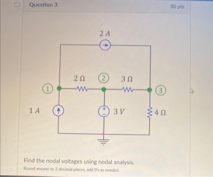 Solved Find the nodal voltages using nodal analysis. Round | Chegg.com