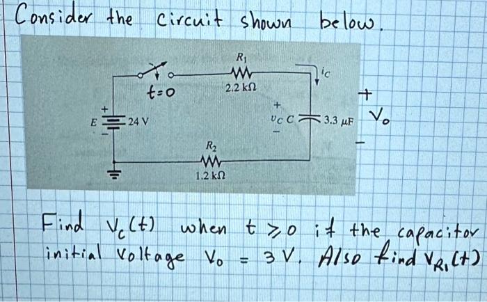 Solved Consider the circuit shown below. Find Vc(t) when t⩾0 | Chegg.com