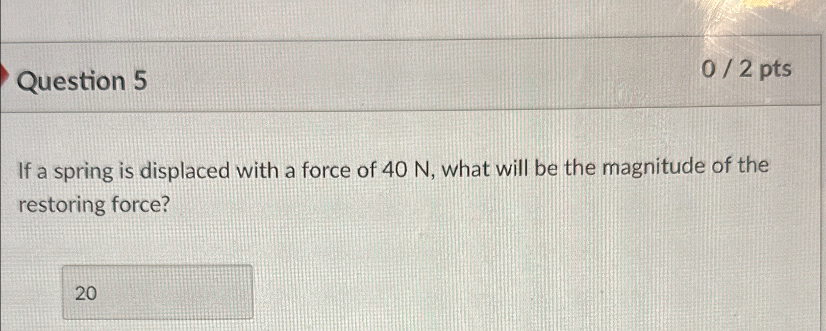 Solved Question 502ptsIf a spring is displaced with a force | Chegg.com