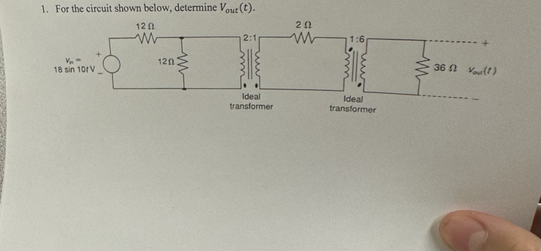 Solved For the circuit shown below, determine Vout (t). | Chegg.com