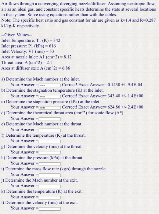 Air flows through a converging-diverging | Chegg.com