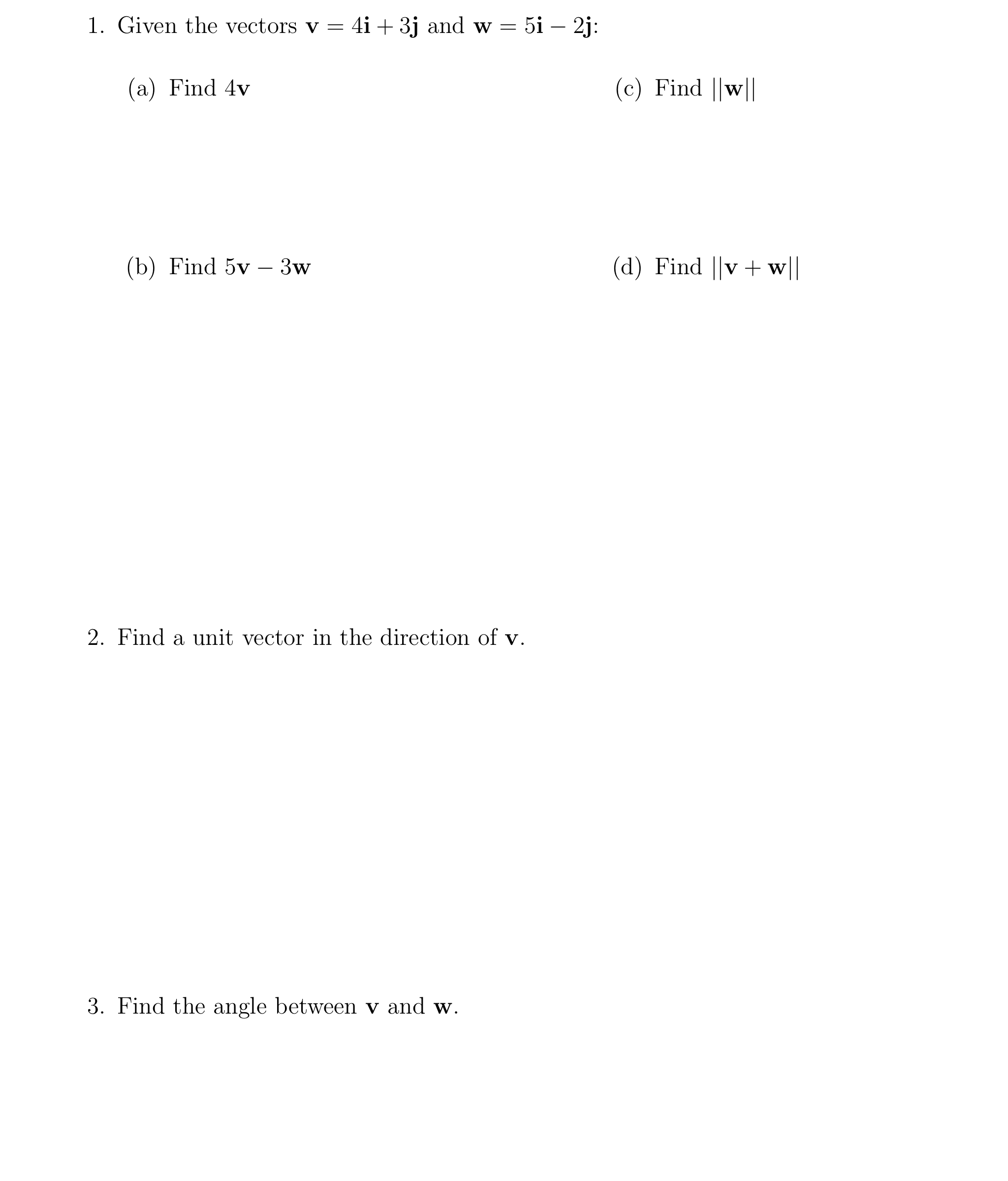 Solved Given the vectors v=4i+3j ﻿and w=5i-2j ﻿:(a) ﻿Find | Chegg.com