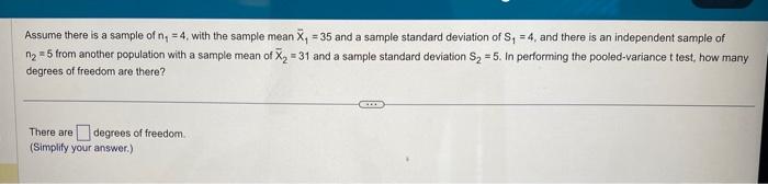 Solved Assume there is a sample of n1=4, with the sample | Chegg.com
