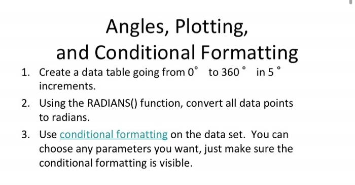 Solved Angles, Plotting, and Conditional Formatting 1. | Chegg.com