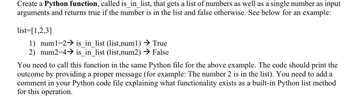 Create a Python function, called is_in_list, that | Chegg.com