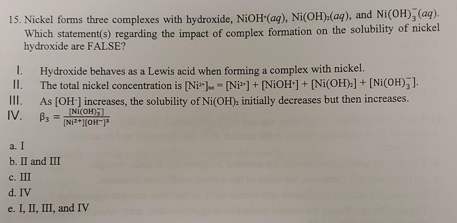Solved 15. Nickel forms three complexes with hydroxide, | Chegg.com