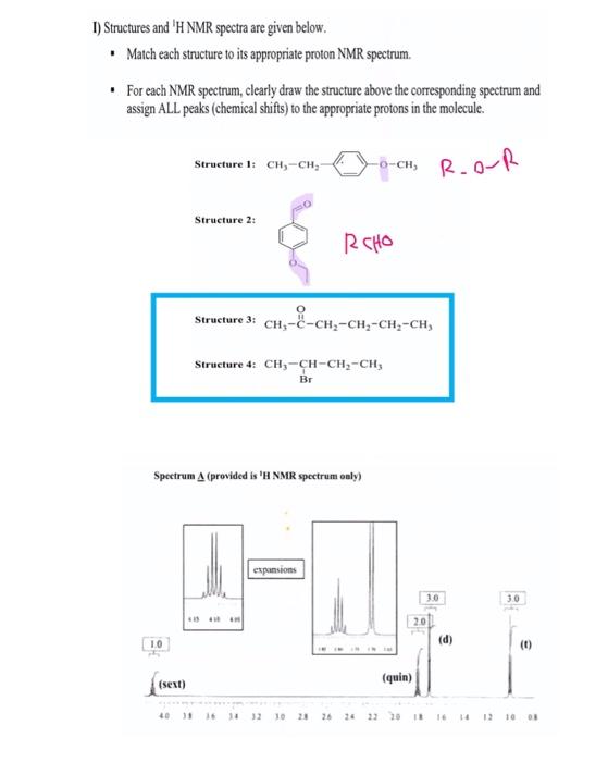 Solved 1) Structures and 'H NMR spectra are given below. • | Chegg.com