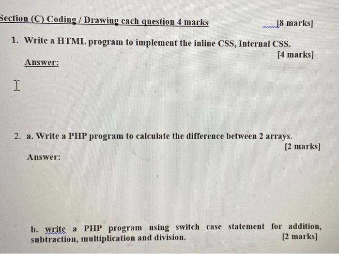 Solved Section C Coding Drawing Each Question 4 Marks 7871