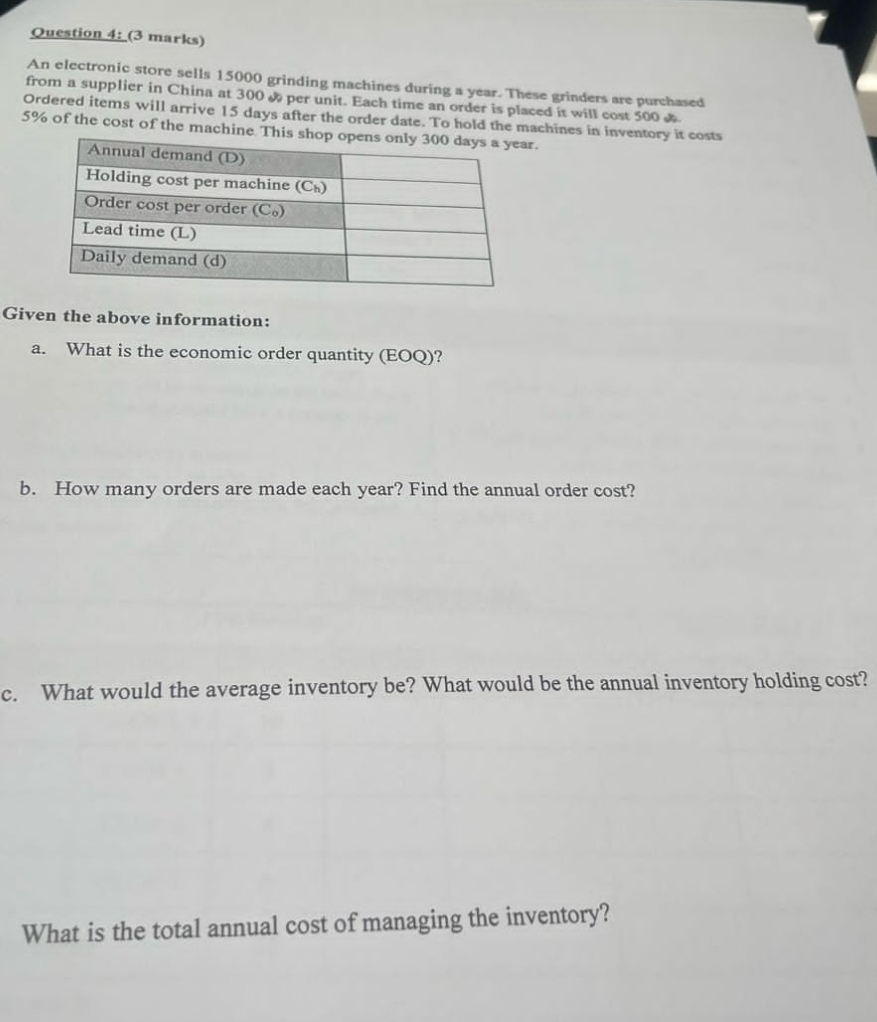 Solved Question 4: (3 ﻿marics)An electronic store sells | Chegg.com