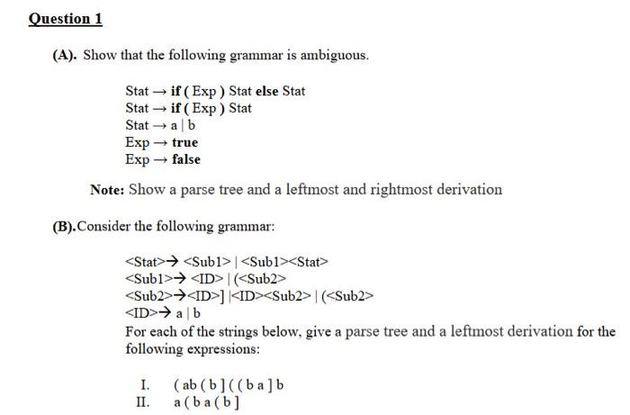 Solved (B). Consider the following grammar: →