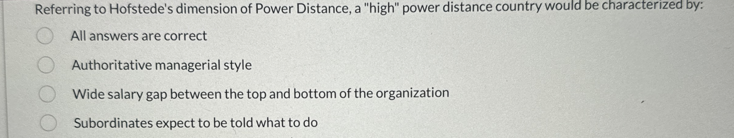 Solved Referring to Hofstede's dimension of Power Distance, | Chegg.com
