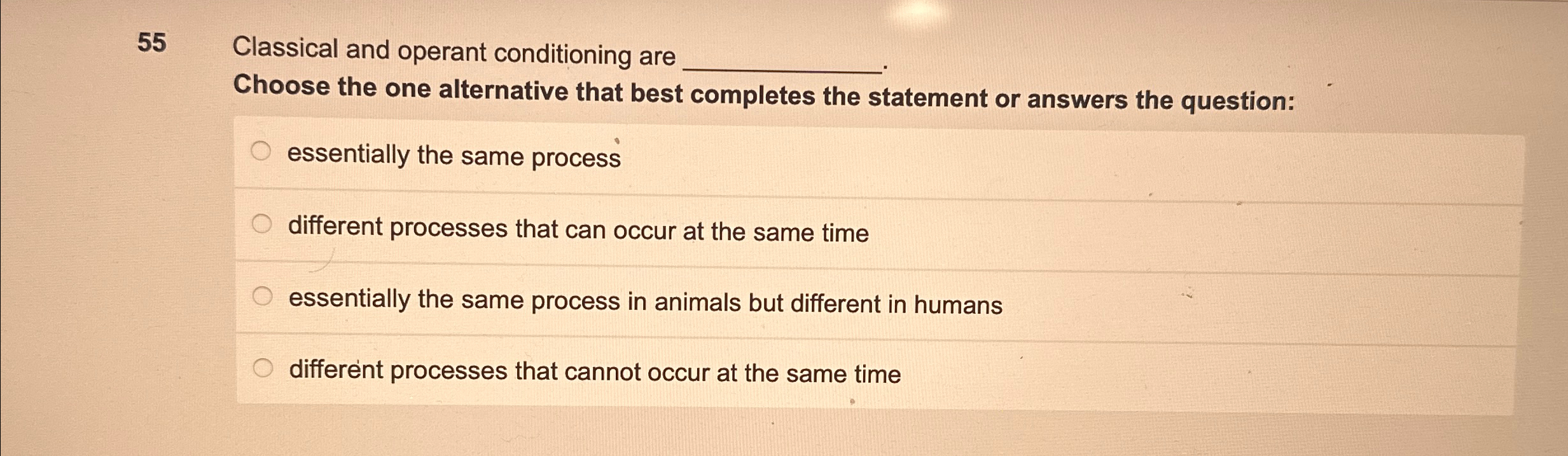 Solved 55 ﻿Classical and operant conditioning are q, ﻿Choose | Chegg.com