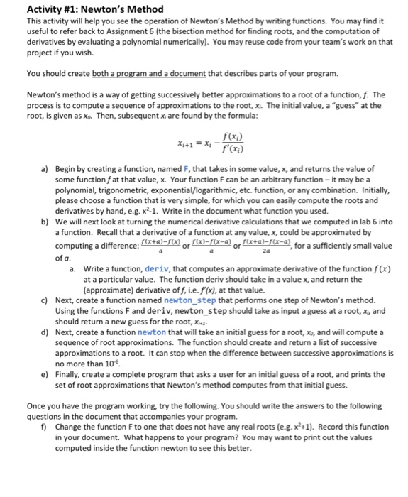 Solved Activity #1: Newton's Method This activity will help | Chegg.com