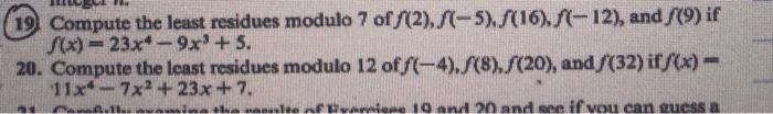 Solved 19) Compute the least residues modulo 7 of | Chegg.com