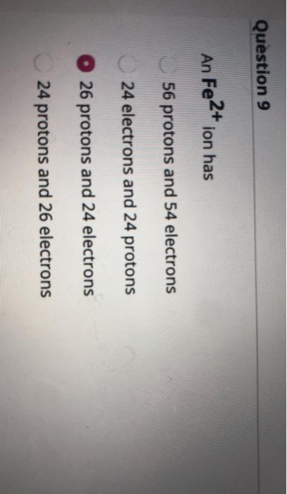 Solved Question 9 An Fe2+ ion has 56 protons and 54 | Chegg.com