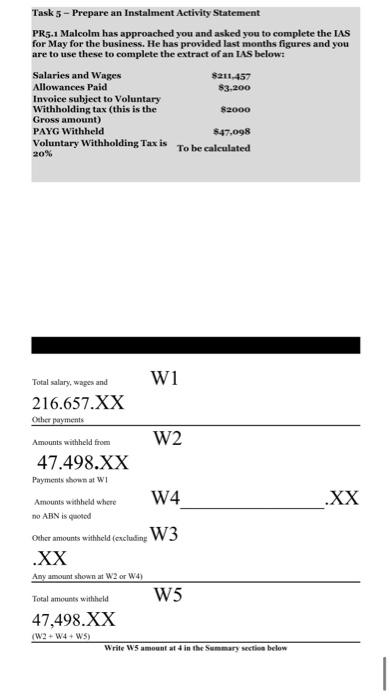 Solved Task 5 - Prepare an Instalment Activity Statement | Chegg.com