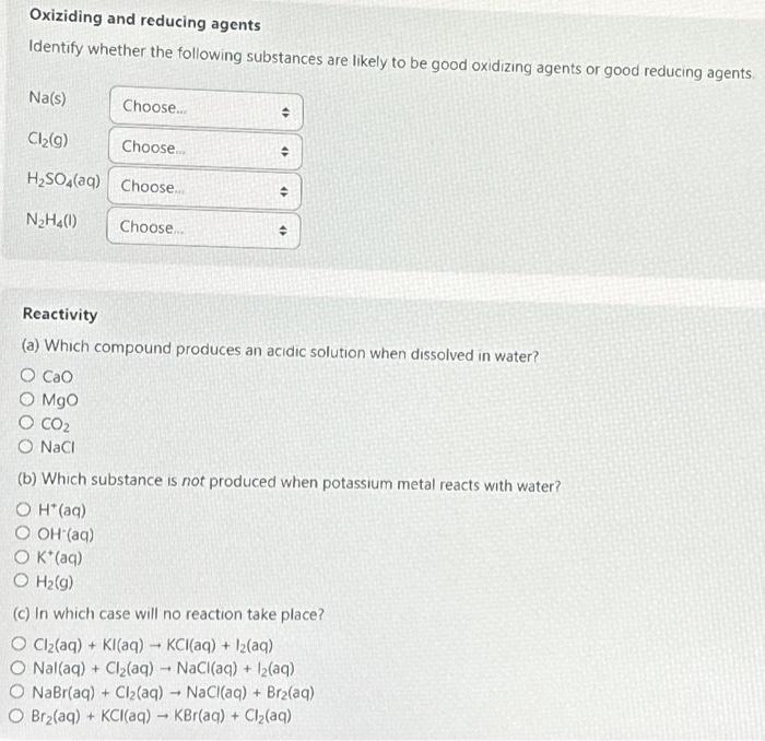 Solved Oxiziding and reducing agents Identify whether the | Chegg.com