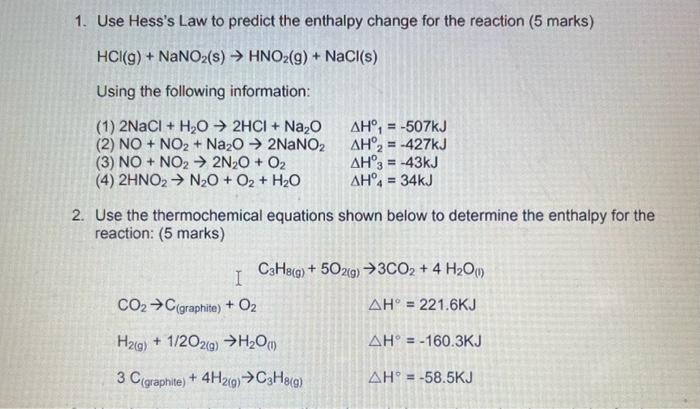Solved HCl(g)+NaNO2( s)→HNO2( g)+NaCl(s) Using the following | Chegg.com