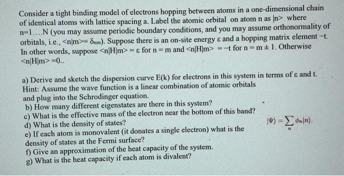 Solved Consider a tight binding model of electrons hopping | Chegg.com