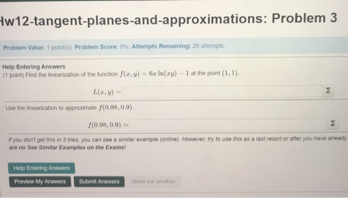 Solved Hw12-tangent-planes-and-approximations: Problem 3 | Chegg.com