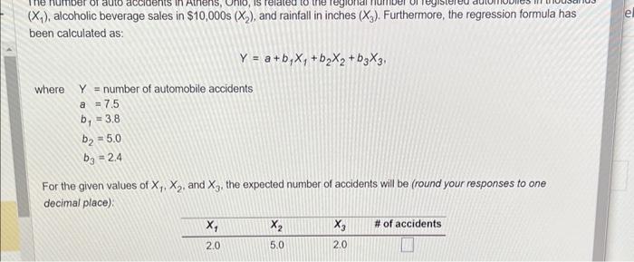 Solved (X1), alcoholic beverage sales in $10,000 s (X2), and | Chegg.com