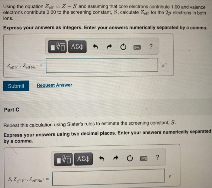 Solved: Using The Equation Zeff Z-S And Assuming That Core... | Chegg.com