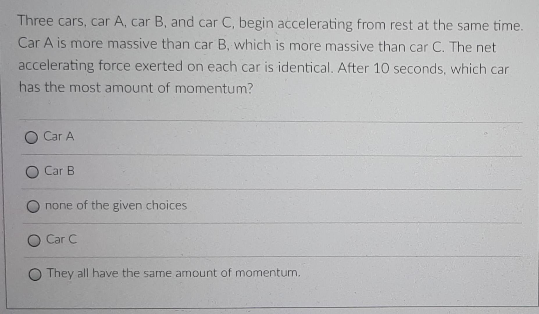 Solved Three cars, car A, car B, and car C, begin | Chegg.com