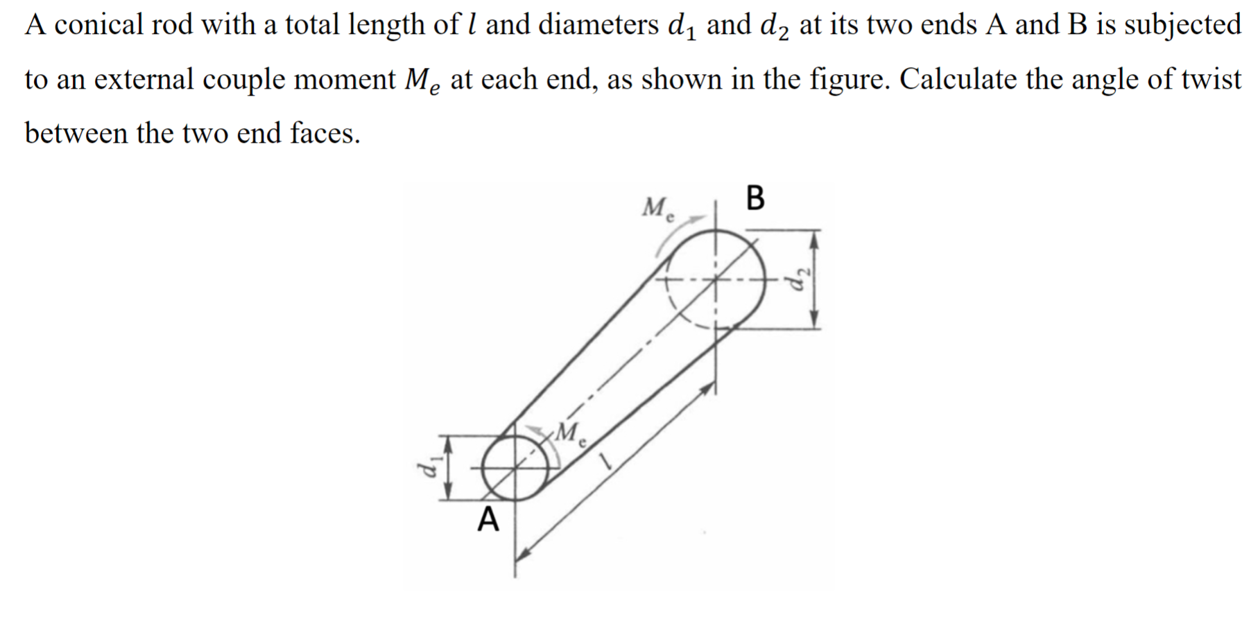 Solved A conical rod with a total length of l ﻿and diameters | Chegg.com
