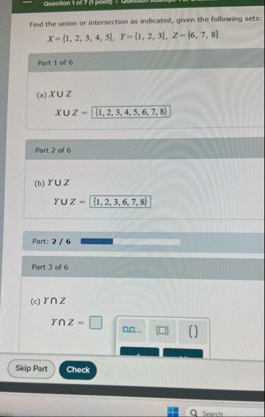 Solved Question 1 ﻿of 7 (i point)Find the union or | Chegg.com