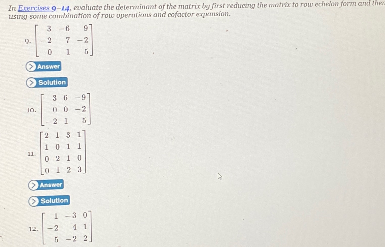 using some combination of row operations and cofactor | Chegg.com