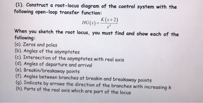 Solved (1). Construct a root-locus diagram of the control | Chegg.com