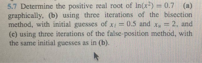 Solved 5.7 Determine the positive real root of in(x2) = 0.7 | Chegg.com