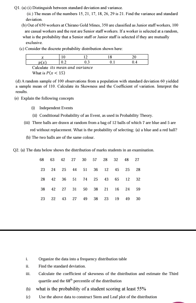 Solved Q1. (a) (i) ﻿Distinguish between standard deviation | Chegg.com