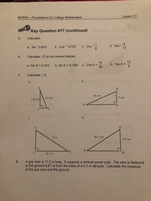 Solved MAP4C - Foundations for College Mathematics Lesson 17 | Chegg.com