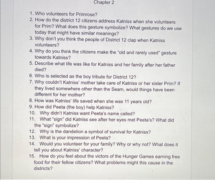 These questions are from the book The hunger games. I | Chegg.com