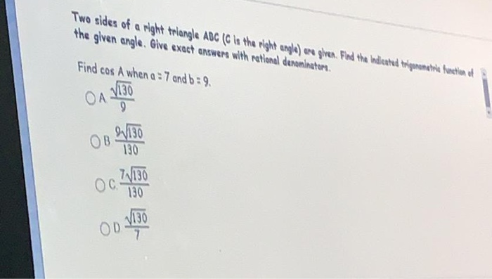 Solved Two sides of a right triangle ABC (Is the right | Chegg.com