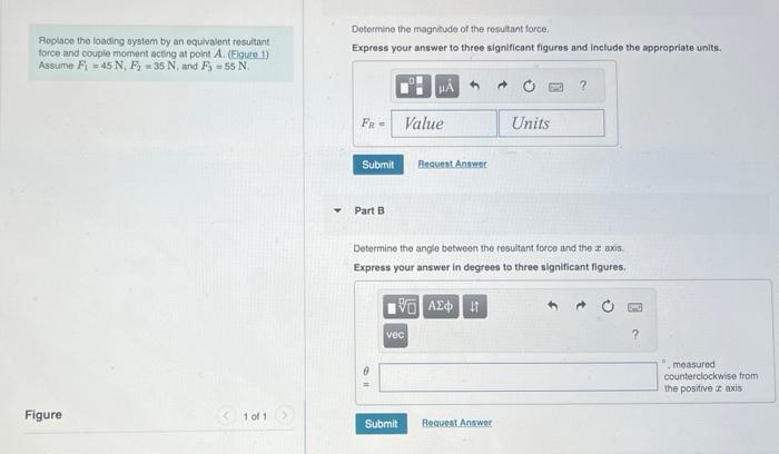 Solved Roplace the loading system by an equivalent resultant | Chegg.com