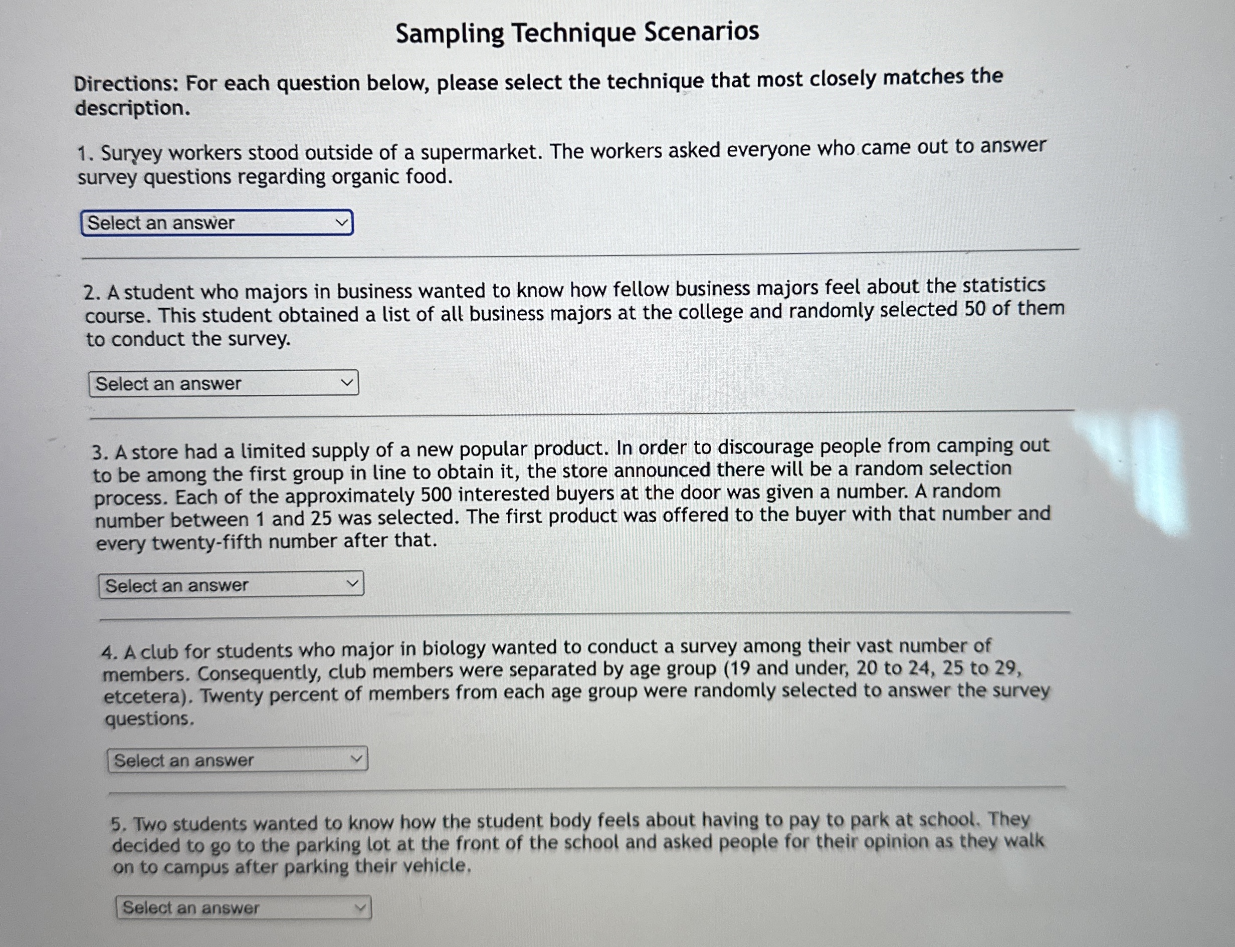 Solved Sampling Technique ScenariosDirections: For each | Chegg.com