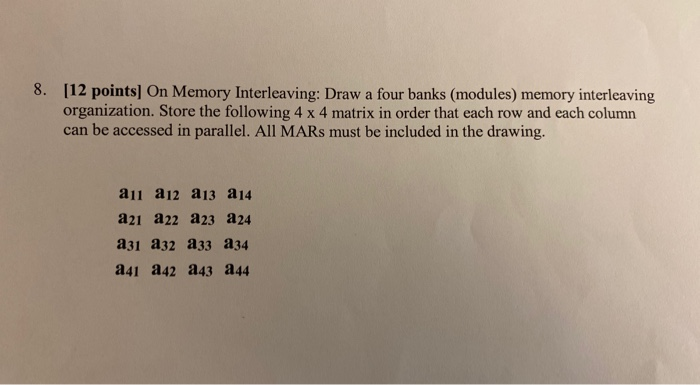 8. [12 points) On Memory Interleaving: Draw a four | Chegg.com