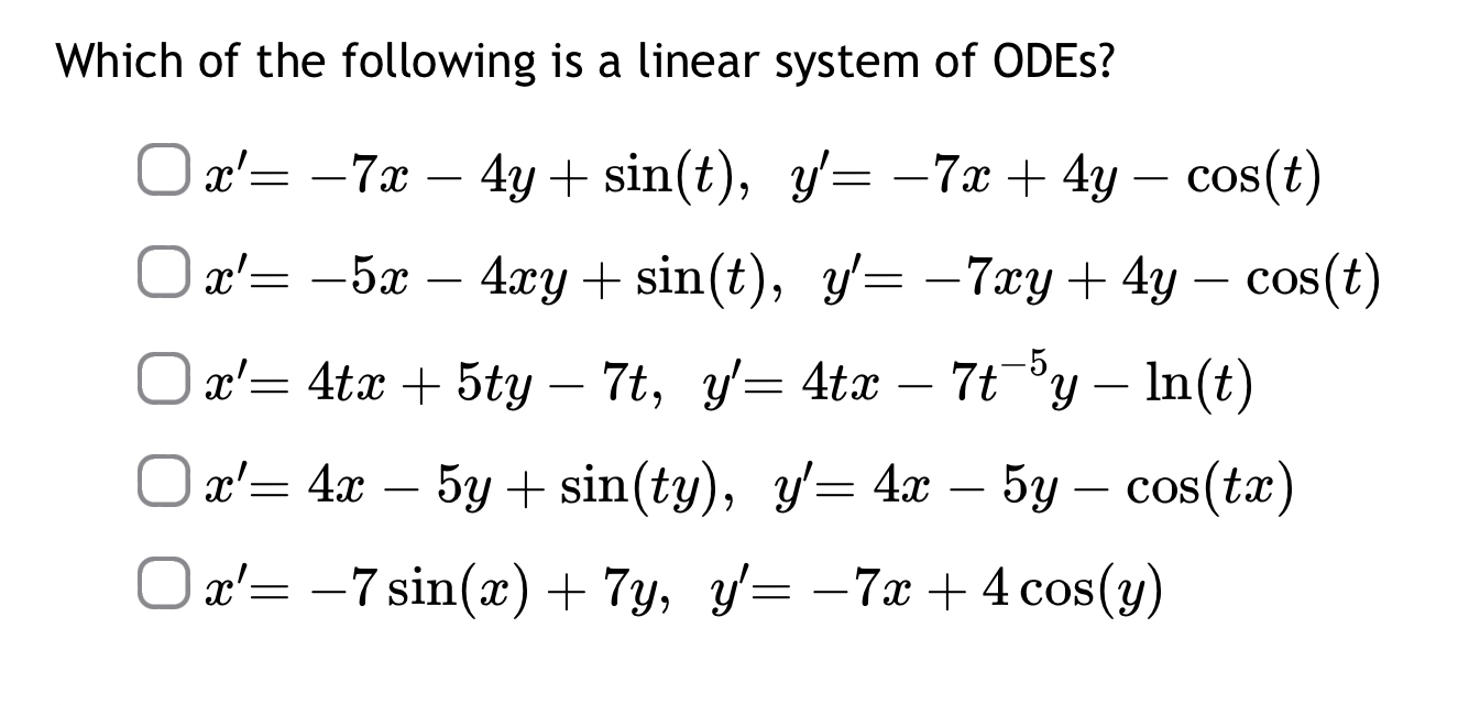 Solved Which of the following is a linear system of | Chegg.com